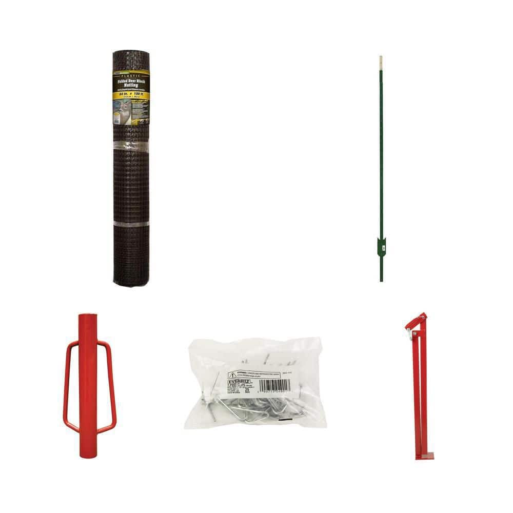 7 ft. x 100 ft. Deer Netting, T-Post, Driver, Clips, Puller - The Home ...