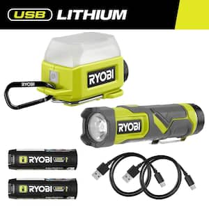 RYOBI USB Lithium 600 Lumen LED Compact Flashlight & 500 Lumen LED ...
