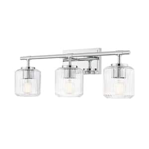 Rennnsan Roxanne 24.4 in. W 3-Light Chrome Modern Ribbed Glass Globe Bubble Bathroom Vanity ...