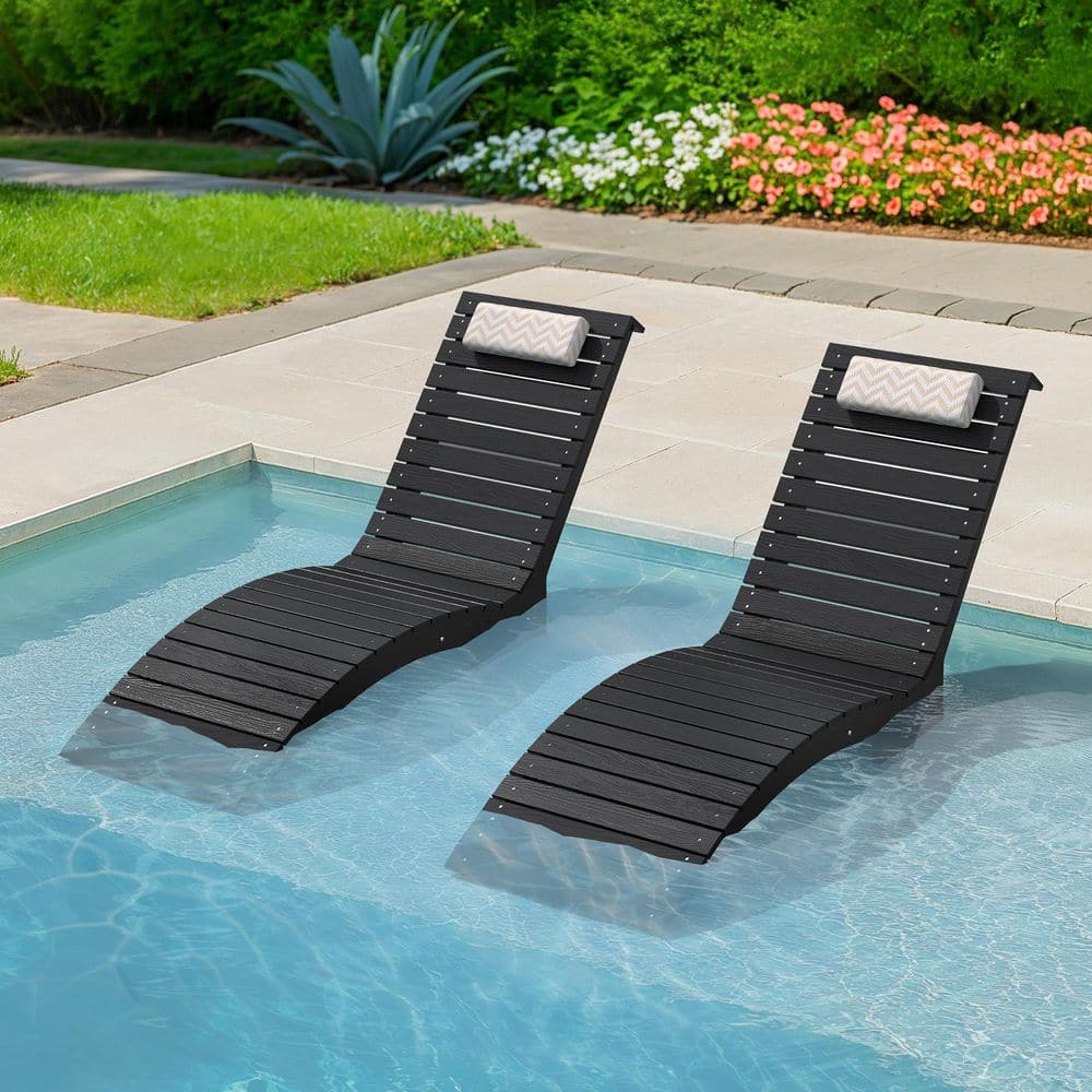 Hotormer Sasha Black HDPS Plastic Patio Lounge Chair Waterproof Fade ...