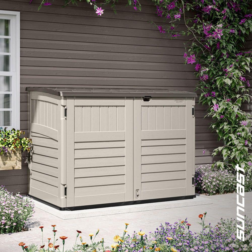 Suncast Stow-Away 3 ft. 8 in. x 5 ft. 11 in. Plastic Horizontal Storage ...