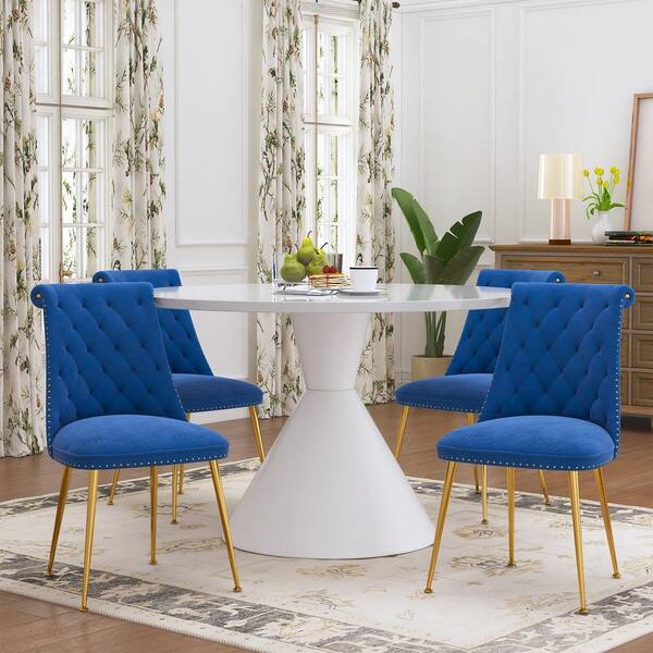 Boyel Living 5-Piece Round Stainless Steel White MDFTop Table Set Seats ...