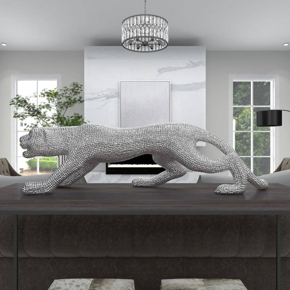 Litton Lane Caspian Silver 42 in. x 11 in. Polystone Floor Crouching ...