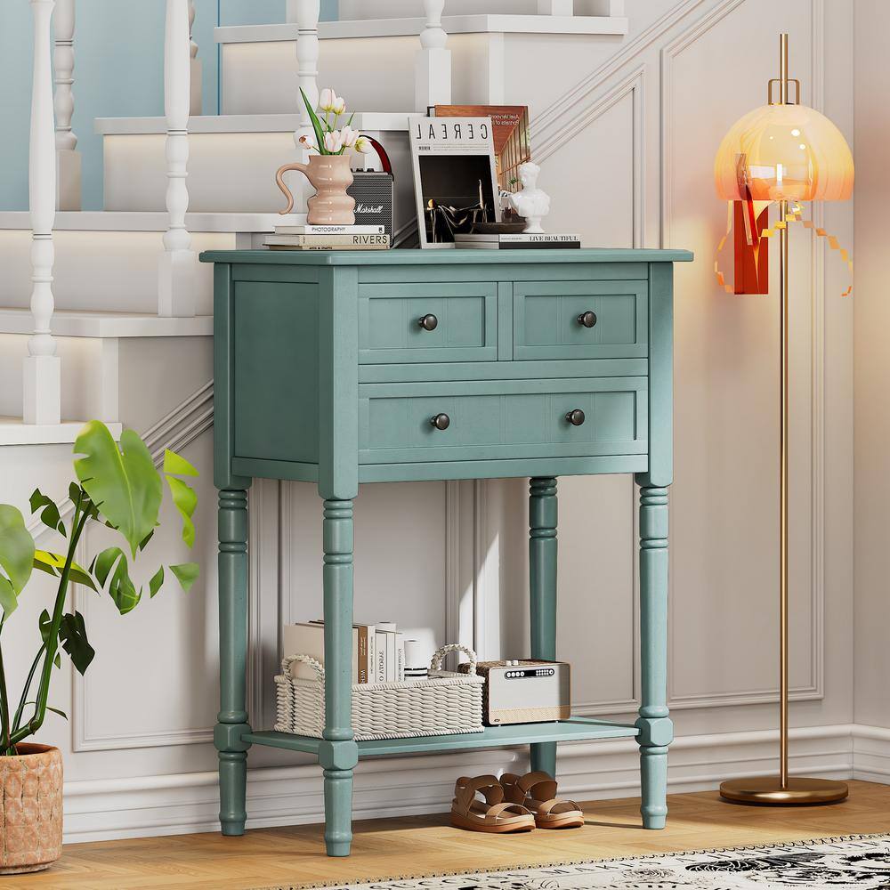 CSC DECOR INC 23.7 in. H Light Blue Rectangle Wood Console Table Narrow ...