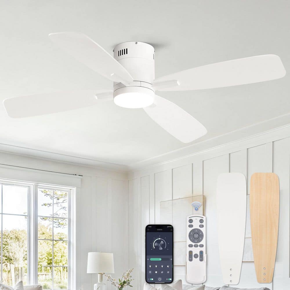 HINNIXY 52 in. intergrated LED Indoor Dimmable 6-Speed White Flush ...