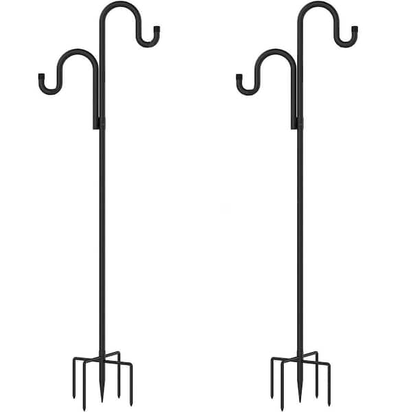 SenQWFa 76 in. Black Steel Shepherds Hook Bird Feeder Pole with 7 ...