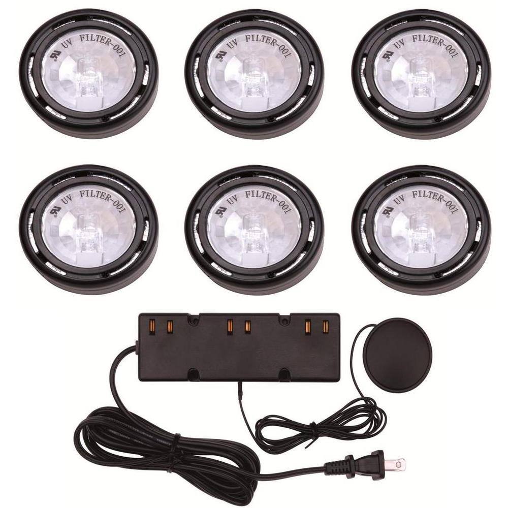 Hampton Bay 6-Light Black Under Cabinet Puck Kit with 200-Watt Touch ...