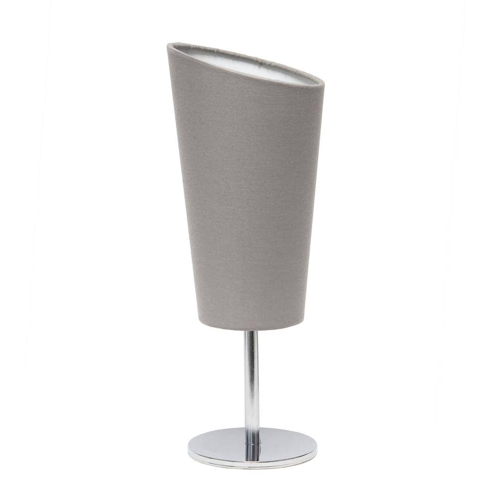 Simple Designs 12.6 in. Chrome Mini Table Lamp with Gray Angled Fabric ...