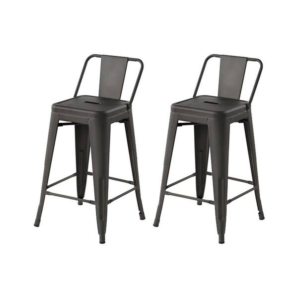 Homy Casa VUSTU 24 in. Kitchen Counter Height Gun Metal Bar Stools with ...