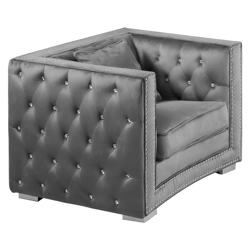 Best Master Furniture Ruby Gray Velvet Arm Chair (Set of 1) RUBYGC ...