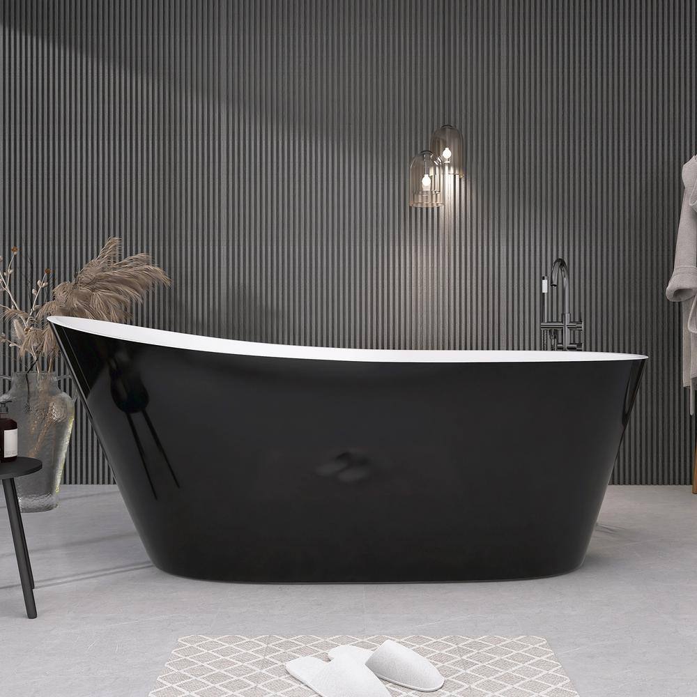 Getpro 59 in. x 29.1 in. Acrylic Flat Bottom Free Standing Bathtub Oval ...