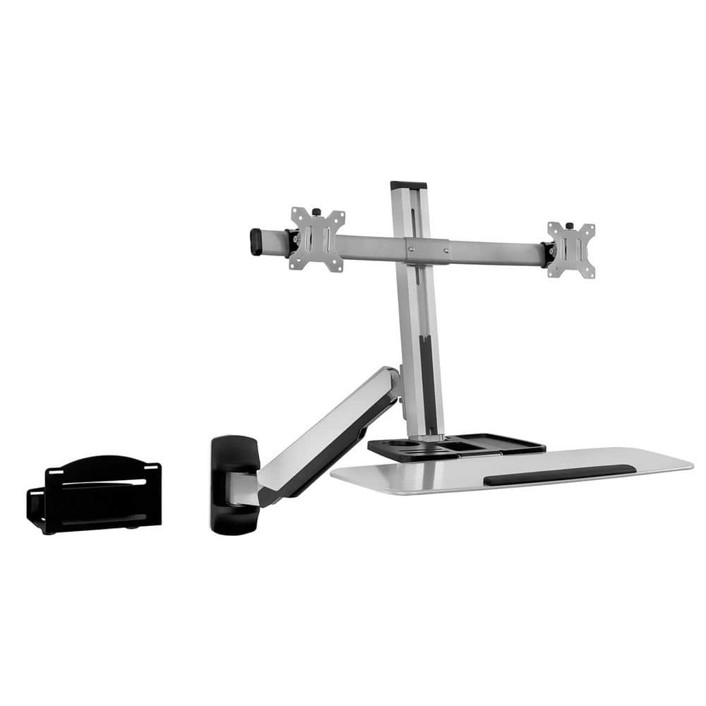mount-it! 27 in. W Heavy-Duty Black Dual Monitor Sit Stand Wall Mount ...