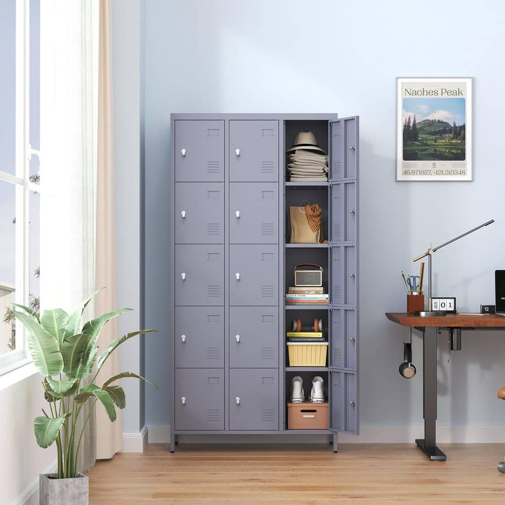 Kahomvis Gray 72 in. H Metal Office Storage Cabinet, Steel Locker with ...