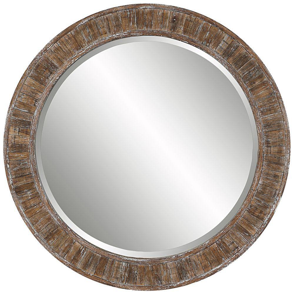Benjara 34 in. W x 34 in. H Wooden Frame Brown and White Wall Mirror ...