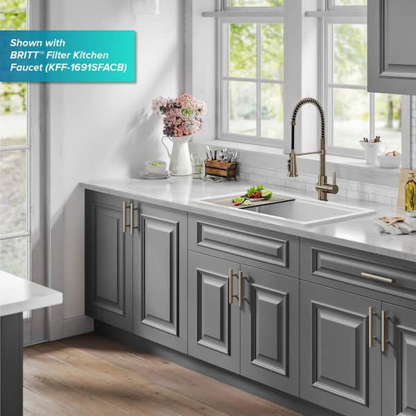 Kraus 33 in. Turino Fireclay Workstation Drop In Undermount Single Bowl Kitchen Sink Gloss White