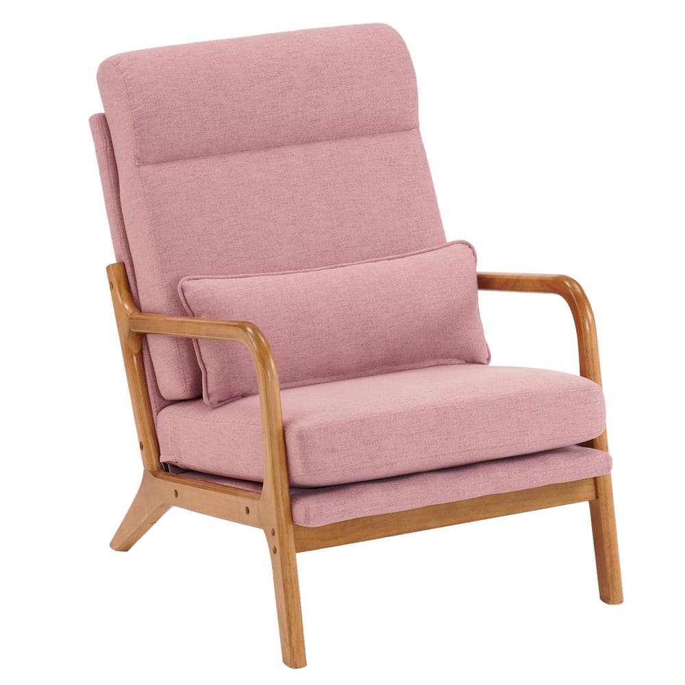 Outopee 26 in. Pink Linen Arm Chair with High Back 927306478053 - The ...