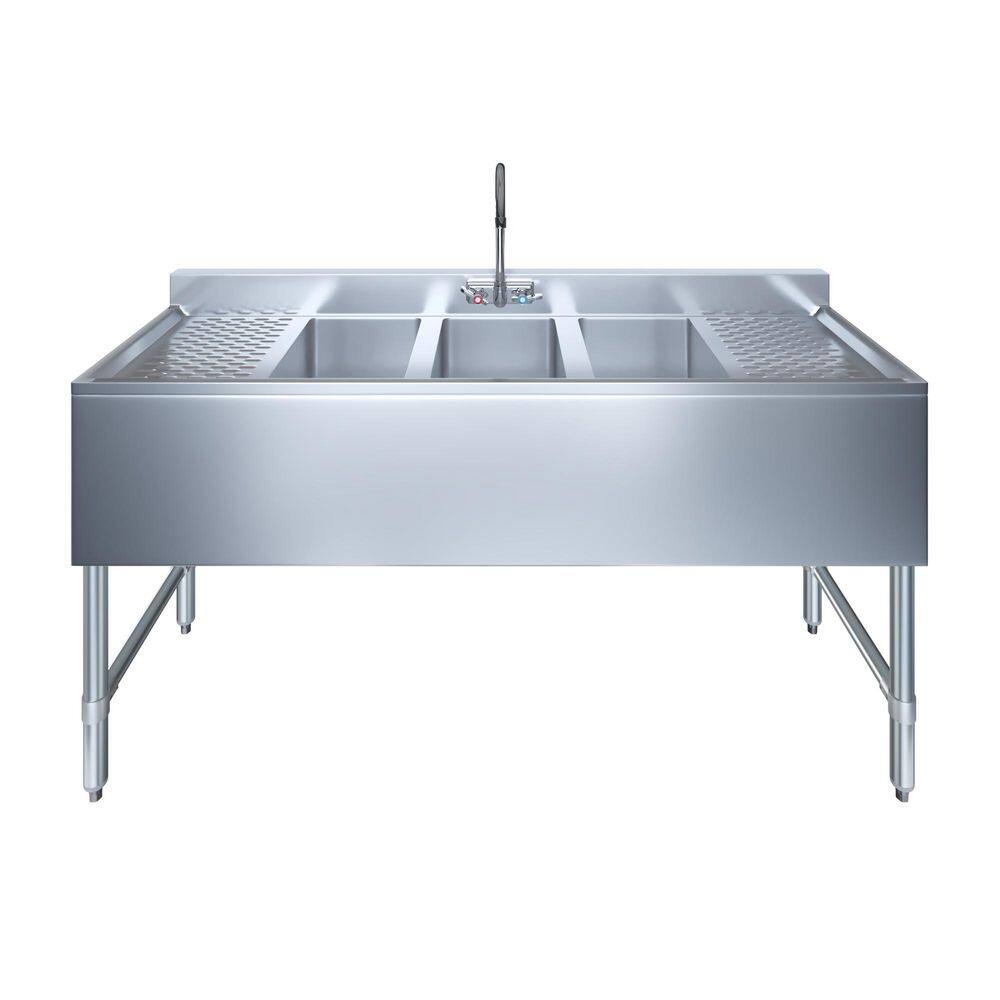AMGOOD 60 in. x 19 in. 3-Compartment Underbar Sink with 2-Drainboards ...