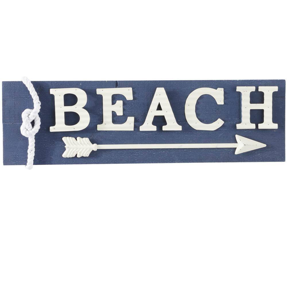 Litton Lane Wood Blue Beach Sign Wall Decor 040689 - The Home Depot