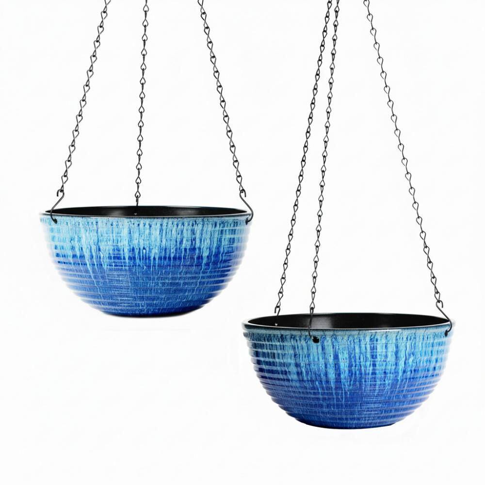 10 in. Blue Plastic Hanging Basket with Drainage Hole (2-Pack) RT1118 ...