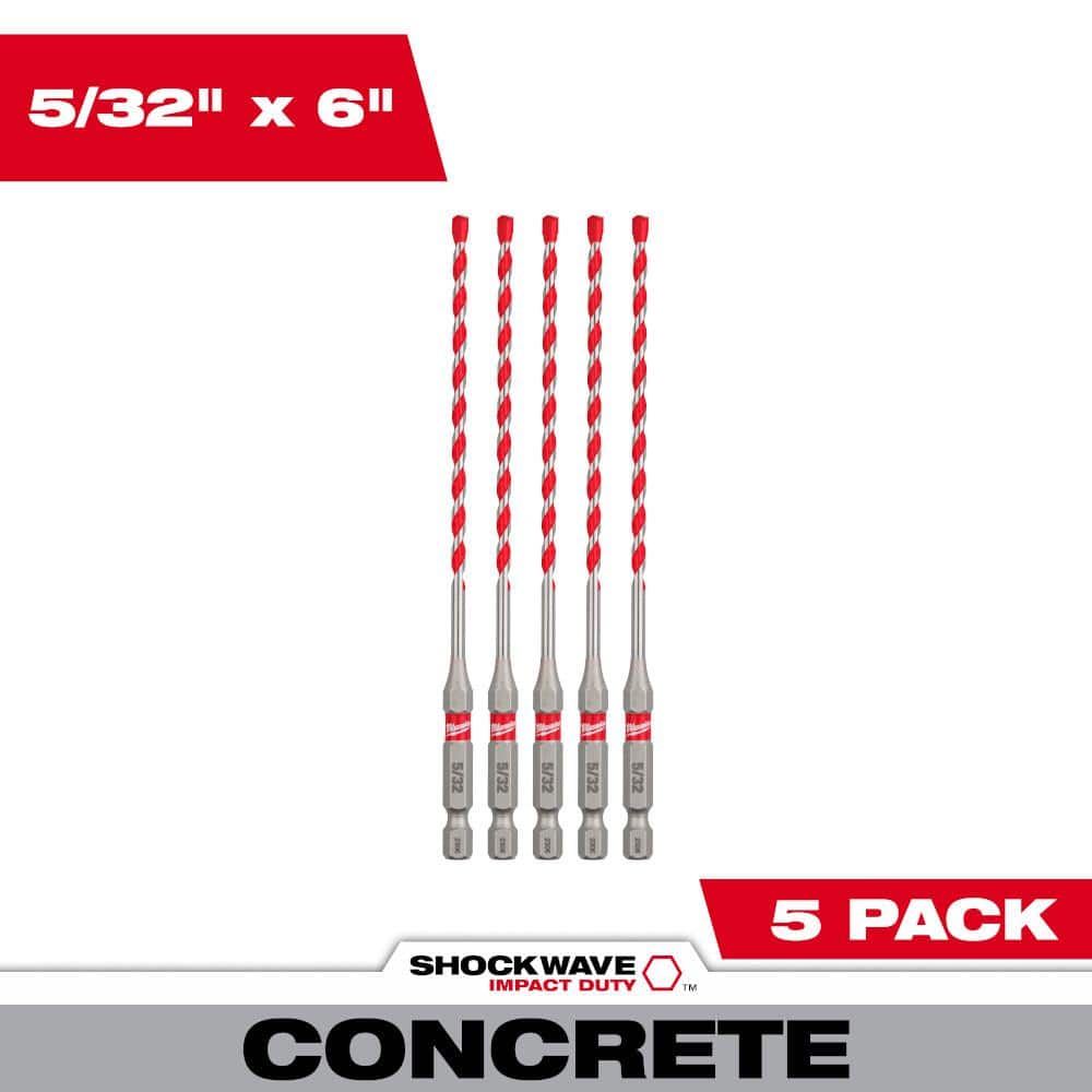 Milwaukee 5 32 in. SHOCKWAVE Carbide Hammer Drill Bits 5 Pack 48 20 9155 The Home Depot