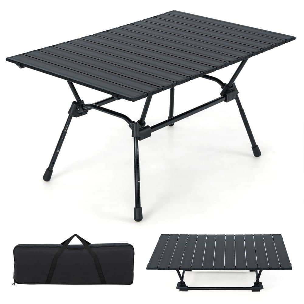 HONEY JOY Dark Folding Collapsible Aluminum Camping Table Roll Up Beach ...