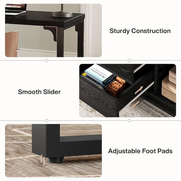 BYBLIGHT Moronia 39 in. L-Shaped Reversible Black Wood 3-Drawer ...