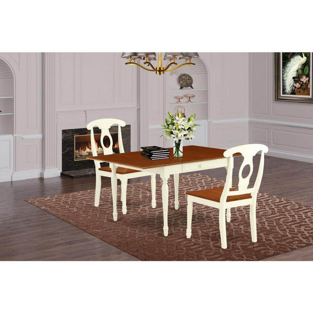 East West Furniture 3-Piece Buttermilk and Cherry Finish Solid Wood Top ...