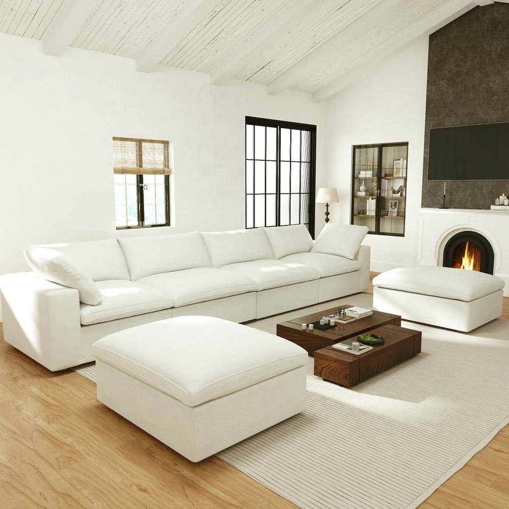 Magic Home 157 in. Square Arm 6-Piece Linen U-shaped Sectional Sofa ...