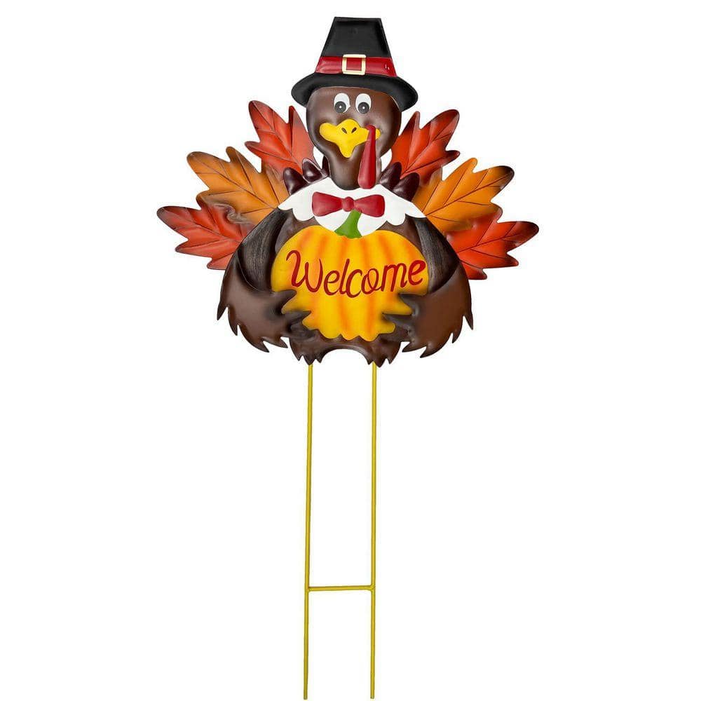 Metal Turkey Fall Harvest Garden Stakes Welcome Sign with Stake Outdoor ...