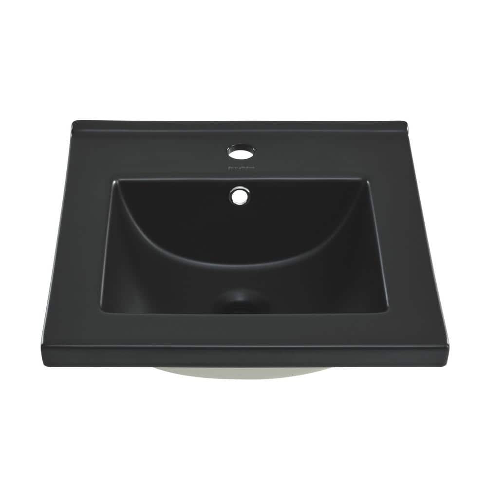 Swiss Madison 18 in. Ceramic Square Vanity Sink Top in Matte Black SM ...