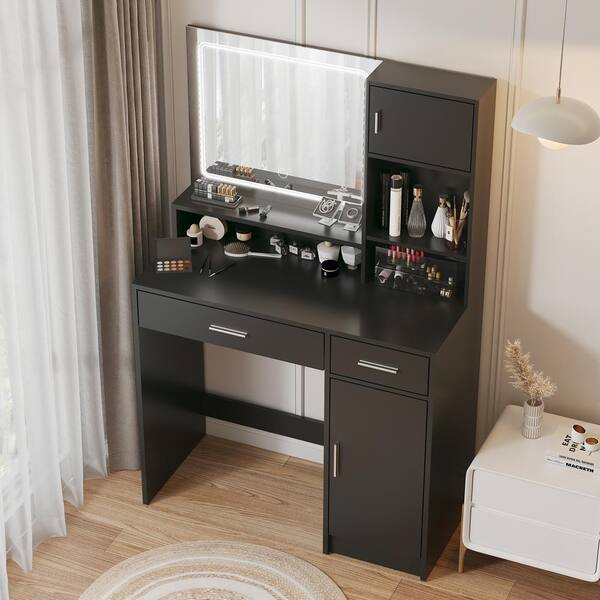 Makeup Vanity Desk With Mirror 49'' Boho Fluted Makeup Vanity Desk With ...