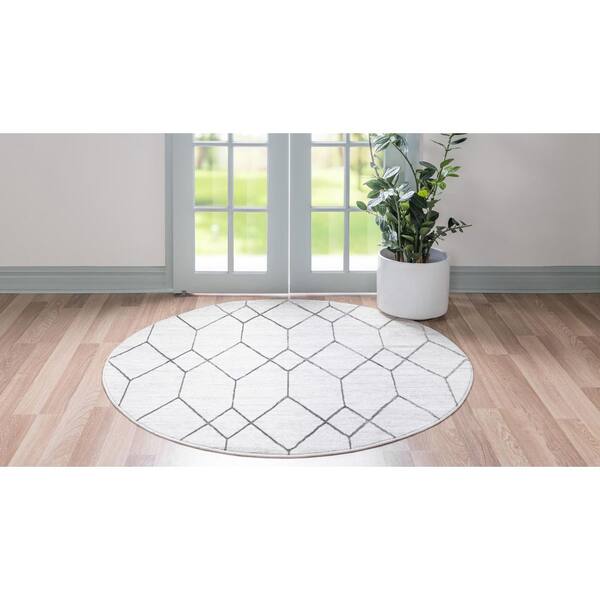 Unique Loom Matrix Trellis Deco White 3 ft. 3 in. x 3 ft. 3 in. Round ...