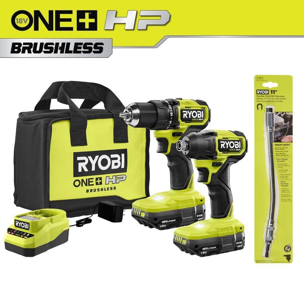 RYOBI ONE+ HP 18V Brushless Cordless Compact 2-Tool Combo Kit w/(2 ...