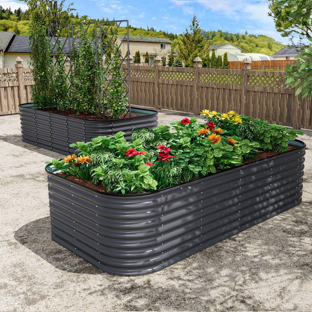 VEIKOUS 8 ft. x 4 ft. x 2 ft. Galvanized Steel Raised Garden Bed ...
