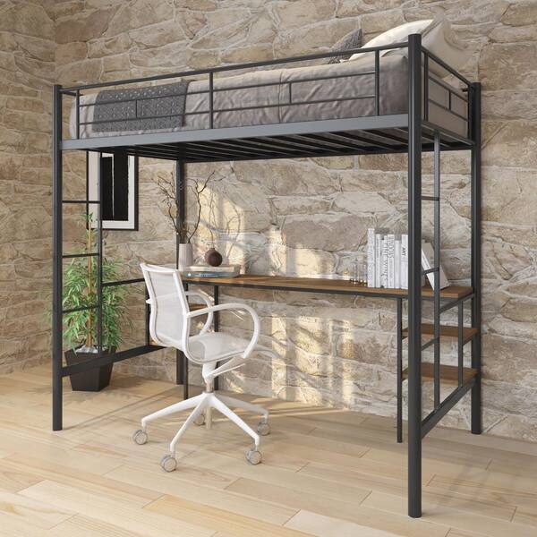 GODEER Black Loft Bed with Table A86170838