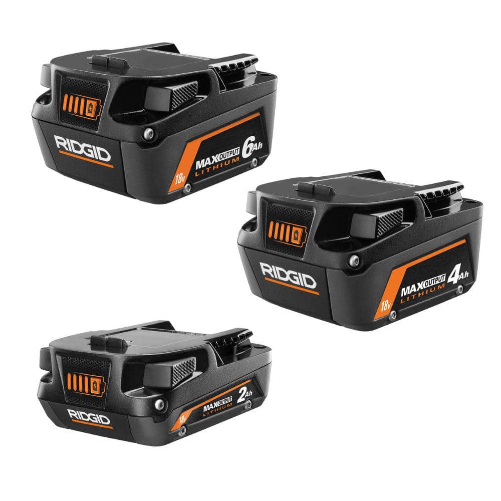 RIDGID 18V Lithium-Ion MAX Output 6.0 Ah Battery, MAX Output 4.0 Ah ...