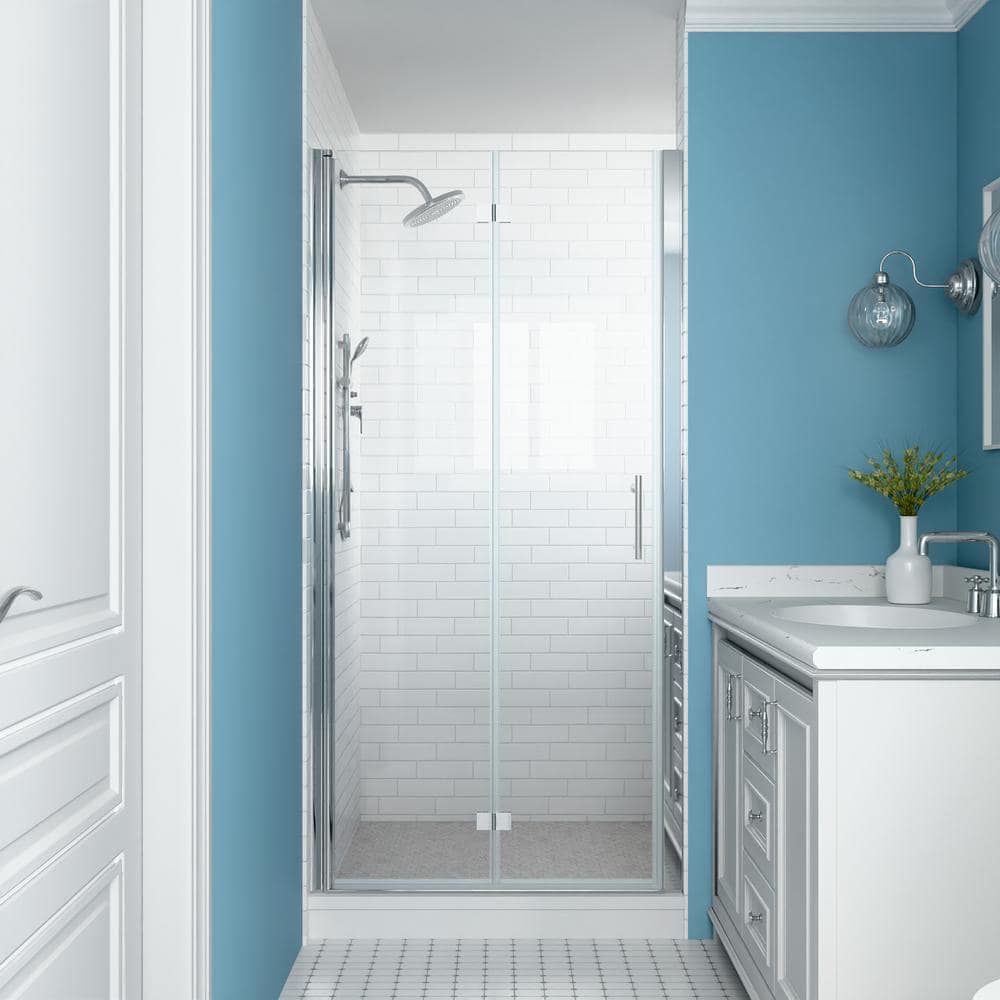 SHAAMA 30 - 31-3/8 in. W x 72 in. H Bi-Fold Semi-Frameless Shower Door ...