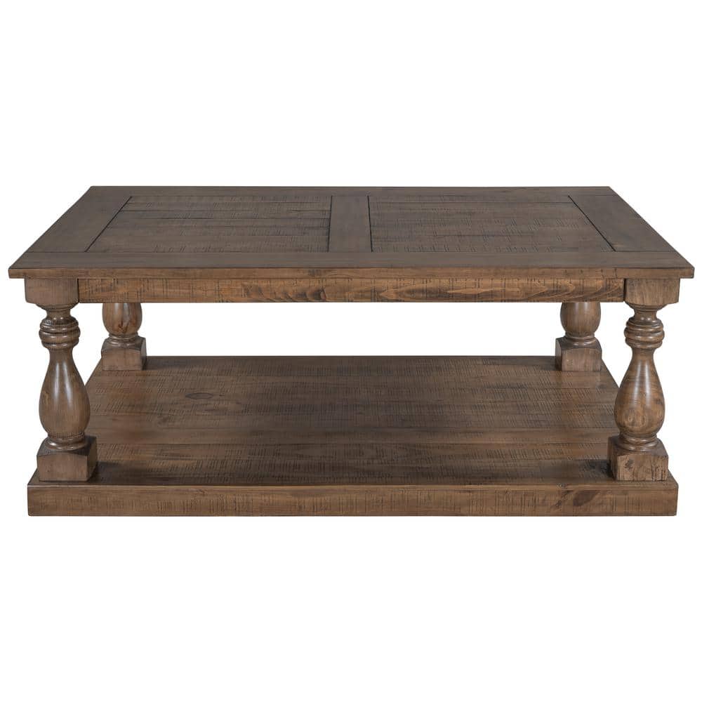 Angel Sar 45 .2 in. Light Brown Rustic Rectangle Wood Coffee Table with ...
