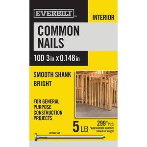 Everbilt 10D 3 in. Common Nails Bright 5 lbs (Approximately 299 Pieces ...