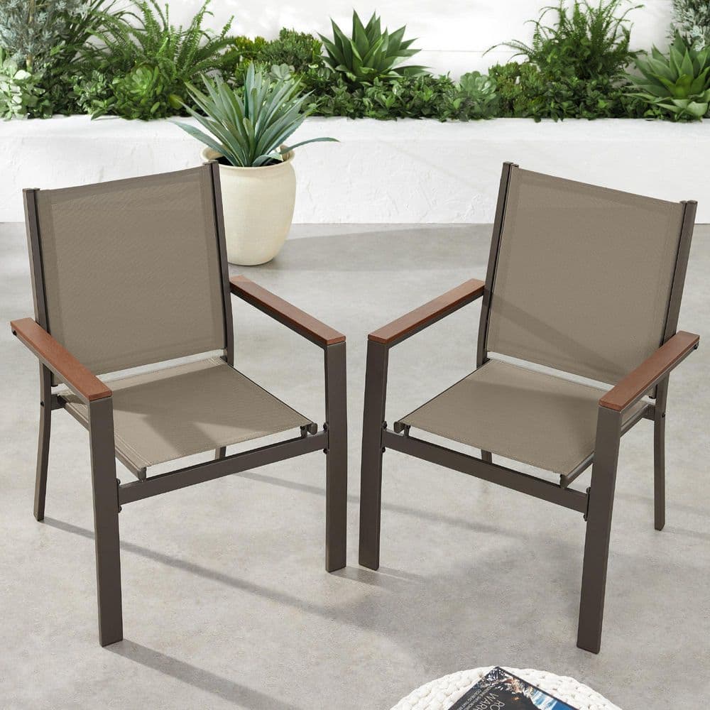 Brown Stackable Steel Outdoor Dining Chair in Brown Set of 2 ZSKY7625 ...