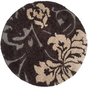 SAFAVIEH Florida Shag Dark Brown/Gray 9 ft. x 12 ft. Floral Area Rug ...