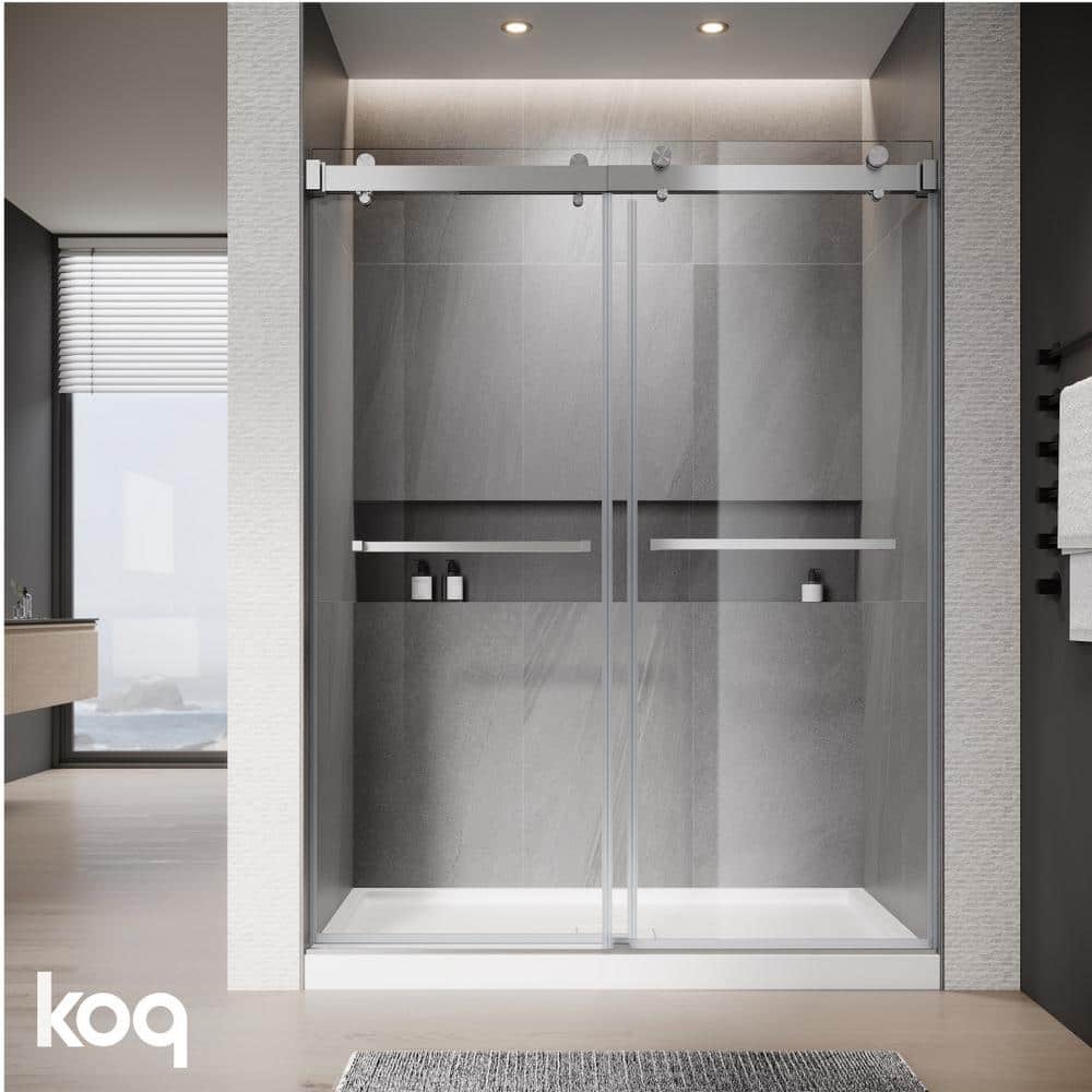 KOQ 66 in. W x 76 in. H Soft Closing Double Sliding Frameless Shower Door in Brushed Nickel with ...