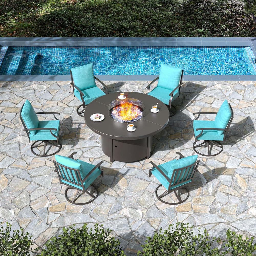 Zerpod 7-Piece Metal Patio Conversation Set with Round Fire Pit Table ...