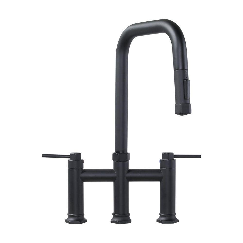 ALEASHA Double Handle Bridge Kitchen Faucet in Matte Black AL-4M14B ...