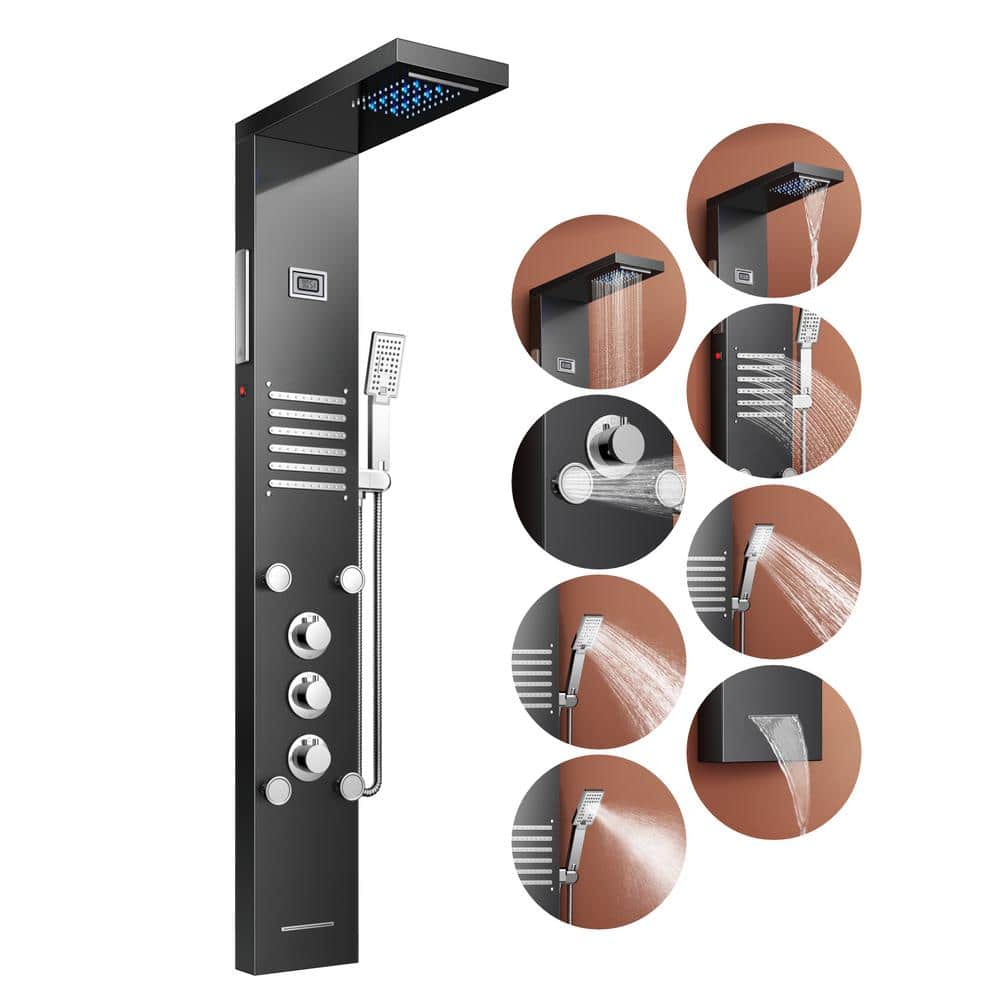 androme 47 in. 6-Jet LED Rainfall Mist Shower Panel System with ...