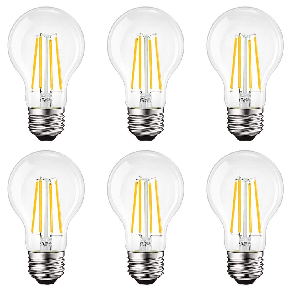 LUXRITE 100-Watt Equivalent, A19 LED Light Bulbs Clear Glass Filament ...