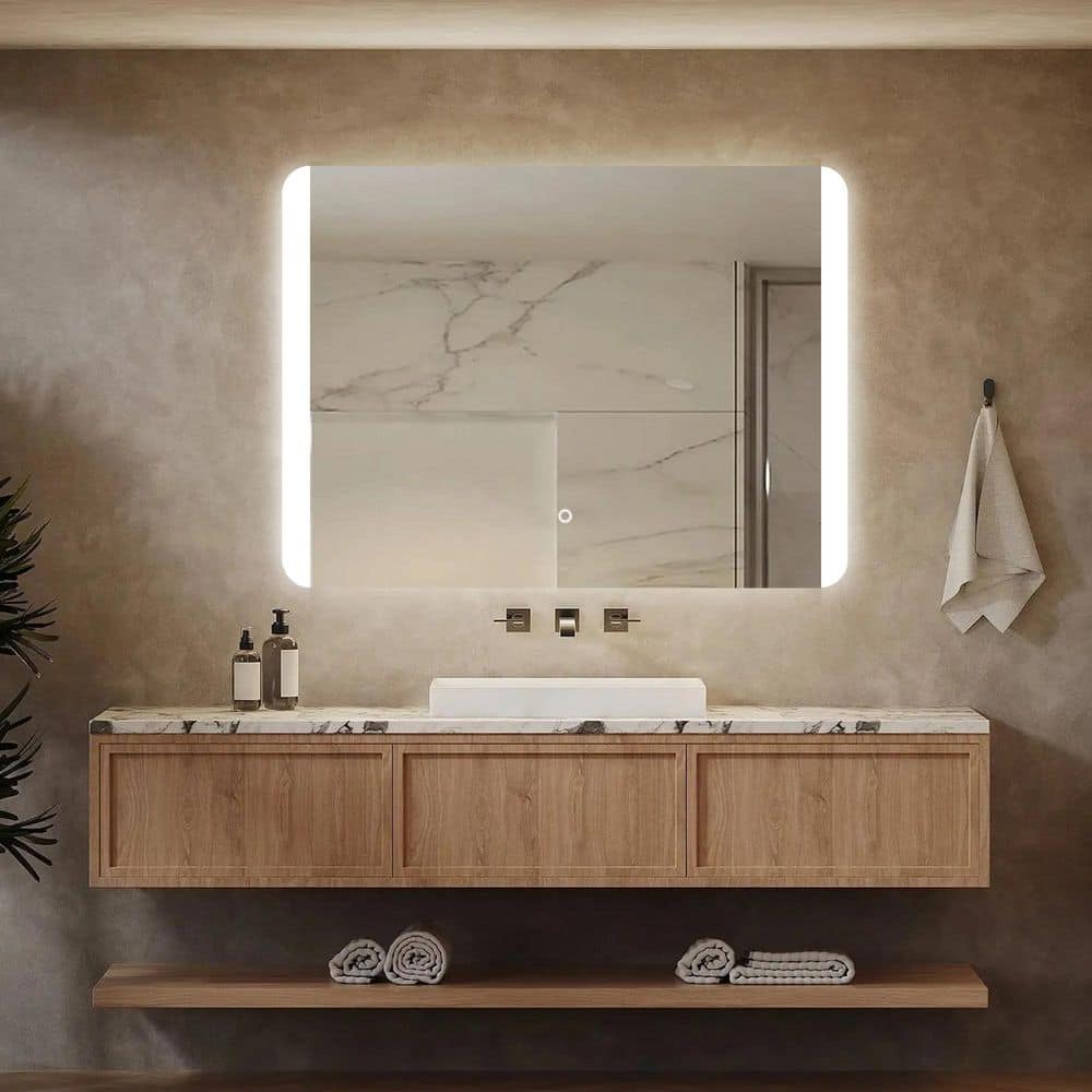 Sxiawe 30 in. W x 40 in. H Modern Rectangular Backlit LED Frameless ...