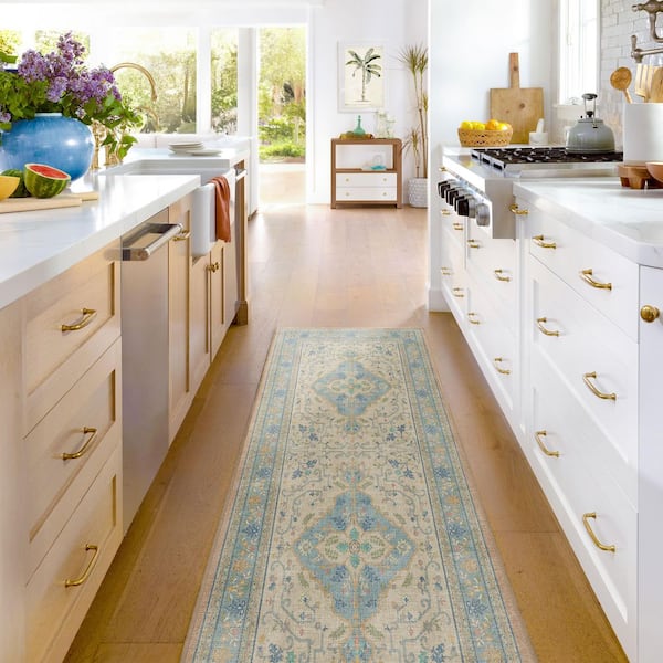 Machine Washable Rug with Standard Pad-Tallulah Blue and Ivory 2 ft. x ...