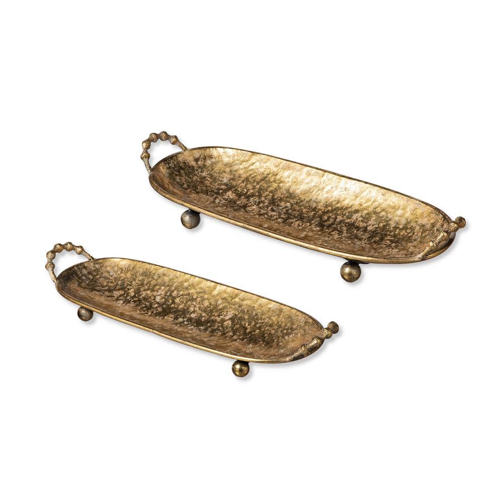 Glitzhome Oval Metal Gold Decorative Trays with Handles（Set of 2 ...