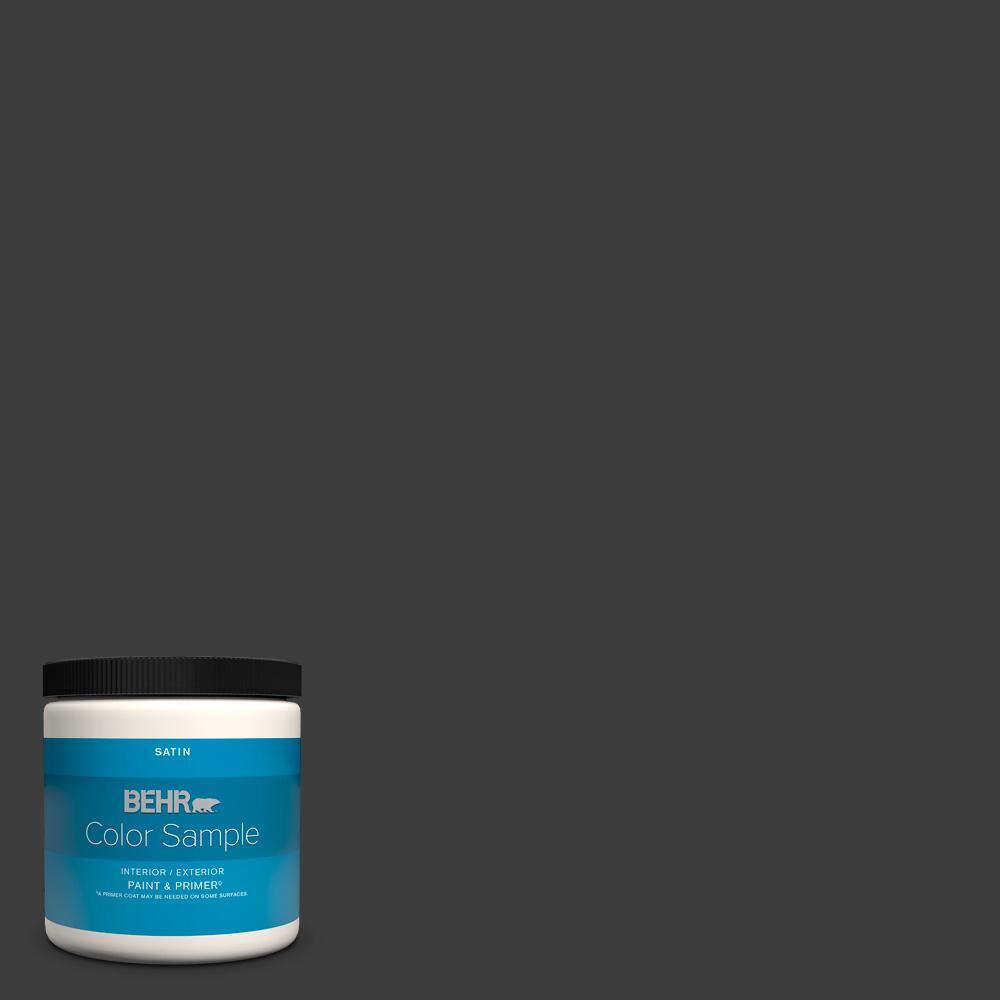 BEHR PREMIUM PLUS 8 Oz Black Satin Enamel Interior Exterior Paint BEHR PREMIUM PLUS 8 Oz Black Satin Enamel Interior Exterior Paint